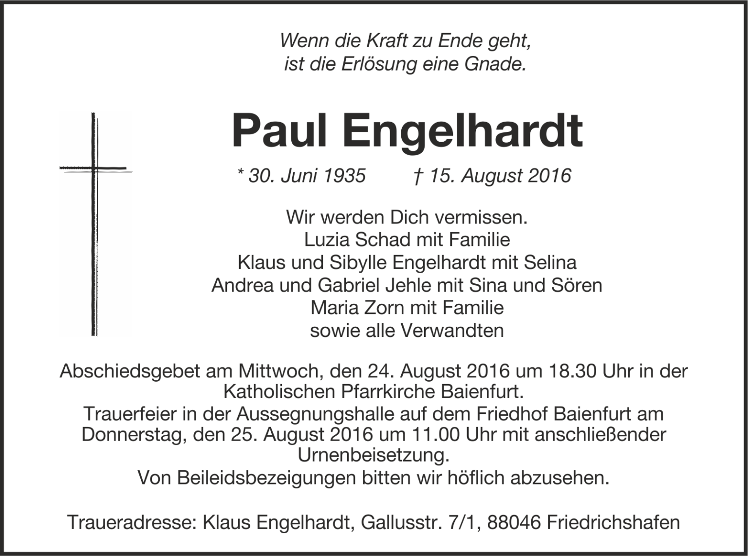 Paul Engelhardt – Bestattungen Wohlschiess