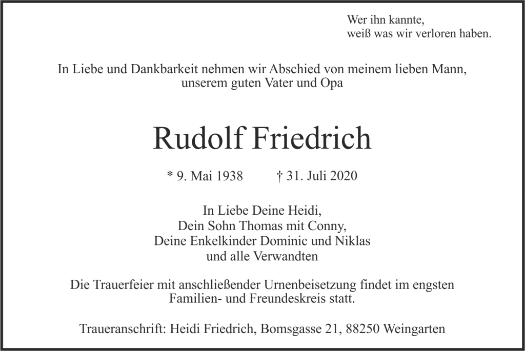 Rudolf Friedrich – Bestattungen Wohlschiess