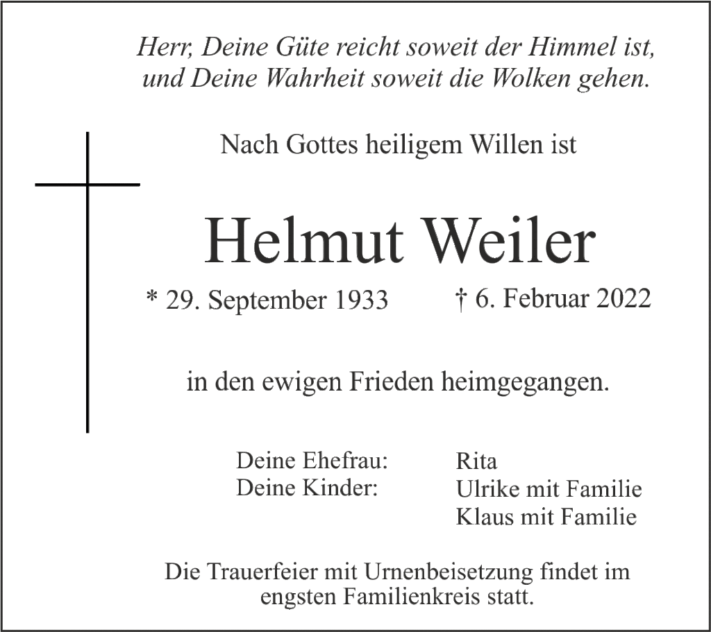 Helmut Weiler – Bestattungen Wohlschiess